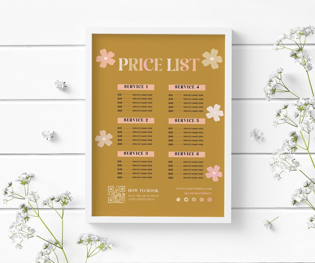 Small Business Price List Template, Editable Beauty Salon Price List ...