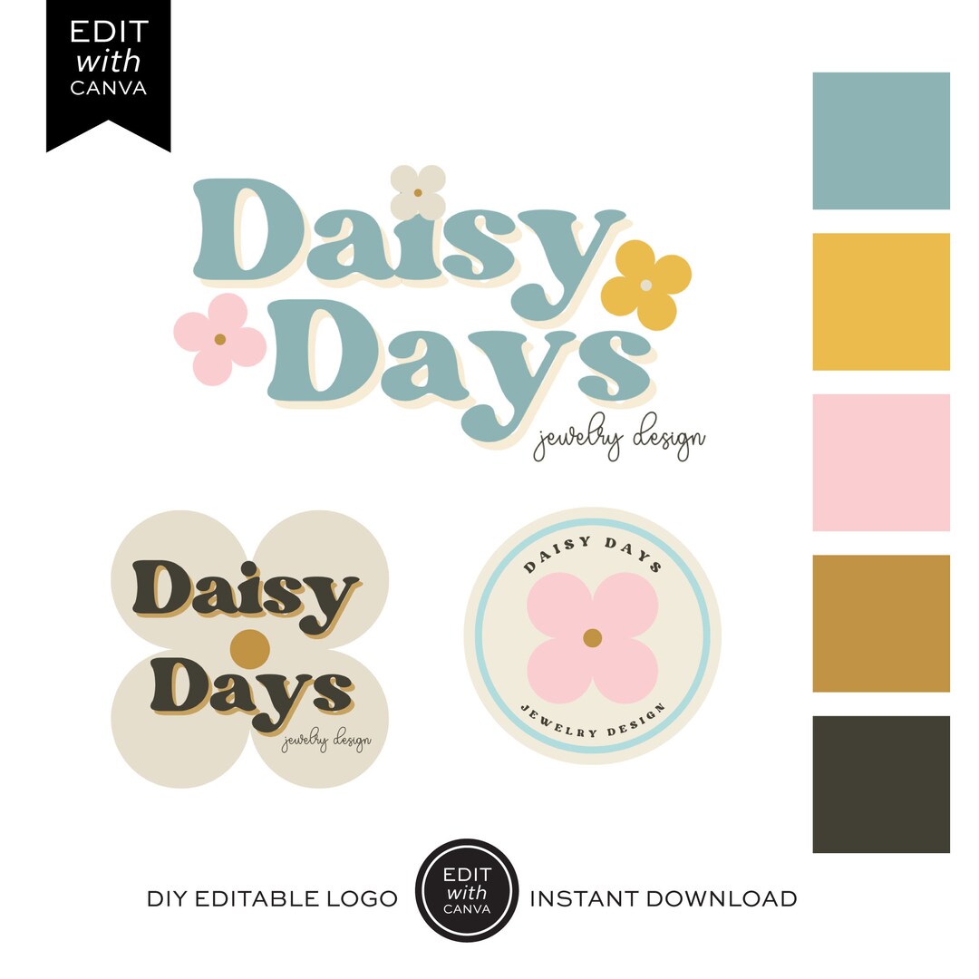 Premade Daisy Logo Design, Retro Logo, Business Logo, Canva Logo ...
