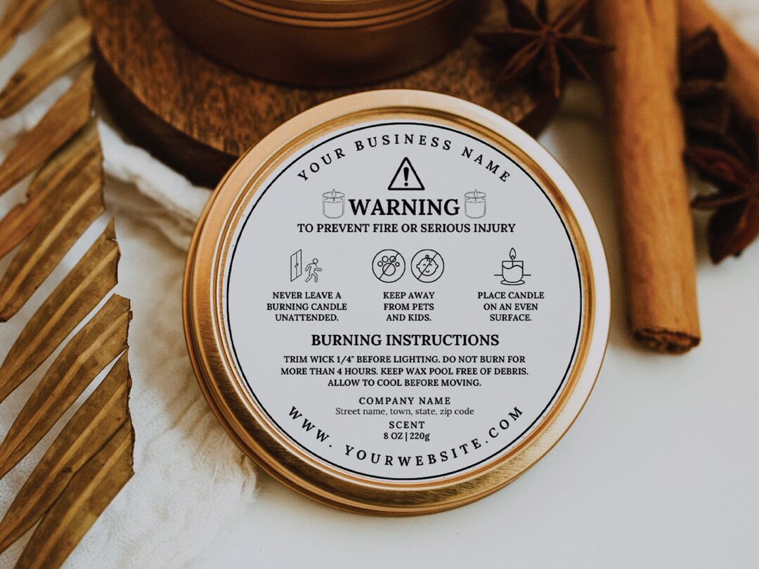 Candle Warning Label Template, Digital Download, Custom Editable ...