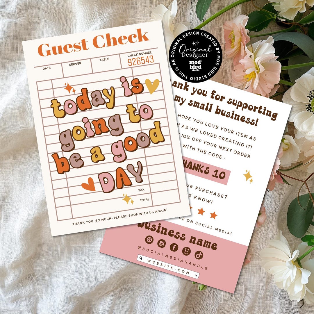 Guest Check Business Thank You Card Canva Template, Editable Trendy ...