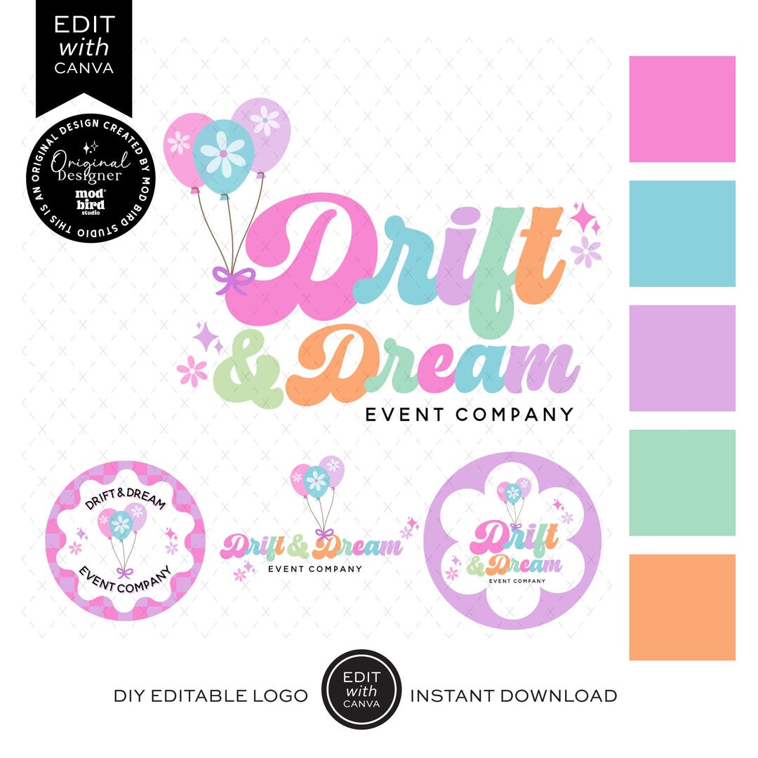 Event Planner Logo Canva Template, Balloon Business Branding Kit ...