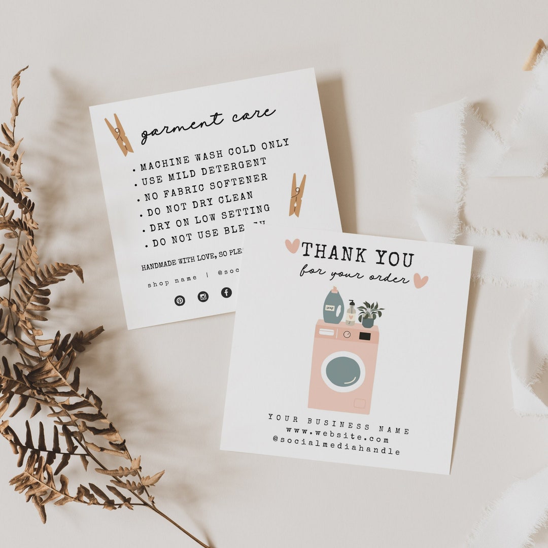 Garment Care Card Canva Template, Minimal Thank You Card Insert, Modern ...