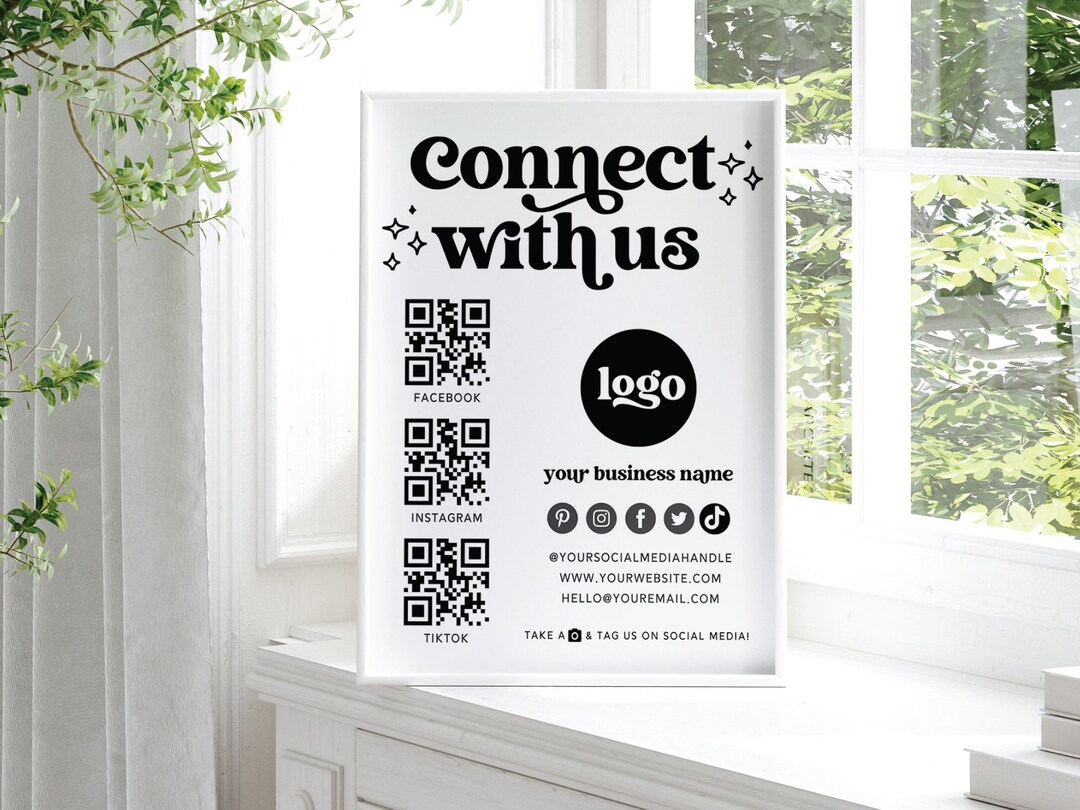 Editable Small Business Sign Printable, Social Media Sign Template, QR ...