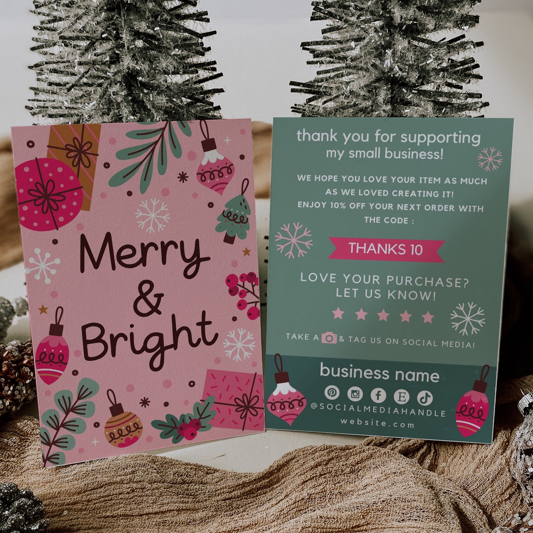 Cute PINK Christmas Business Thank You Card Canva Template, Printable ...