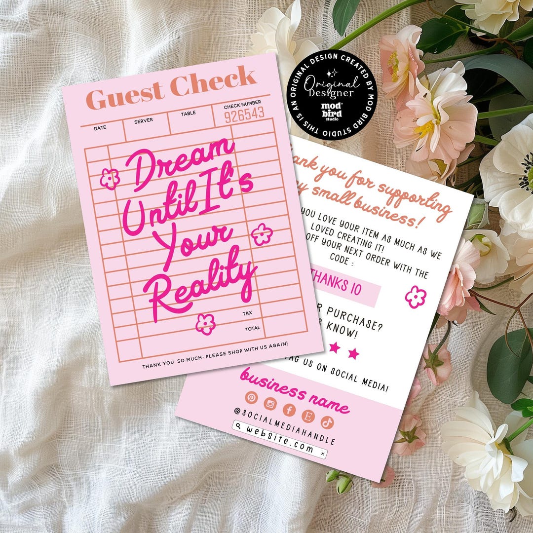Guest Check Business Thank You Card Canva Template, Editable Trendy ...