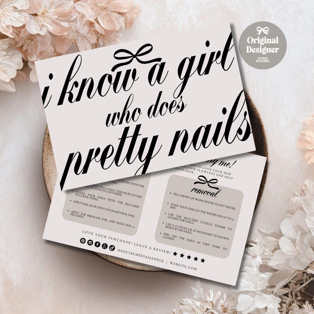 Editable Press on Nail Display Card Template, Aesthetic False Nail ...