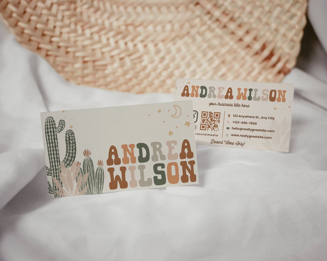 Cactus Business Card Template, Printable Boho Business Card, Desert ...
