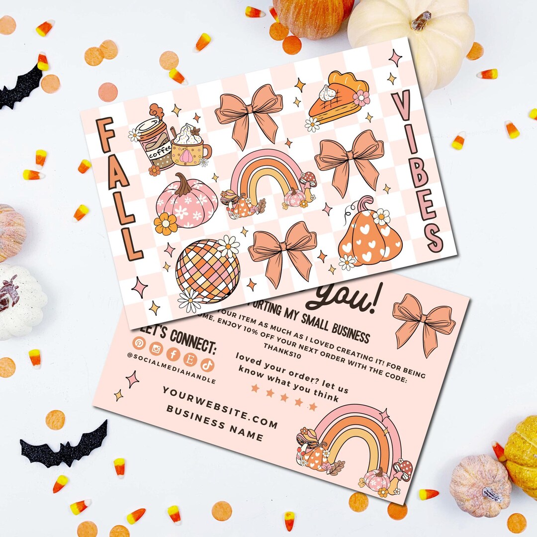 Retro Fall Vibes Pumpkin Thank You Card Canva Template, Editable Small ...