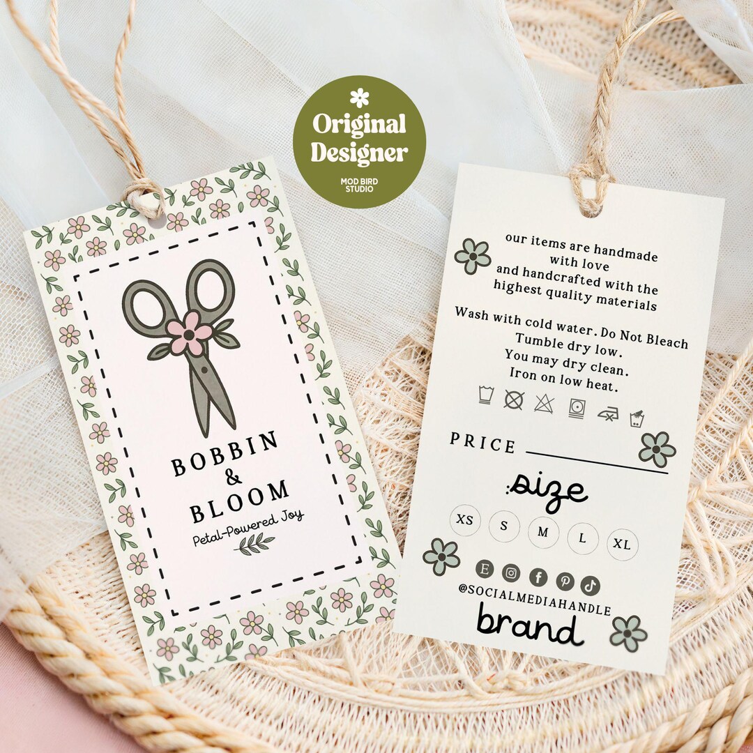 Personalized Sewing Hang Tag Template, Printable Clothing Tag, Editable ...