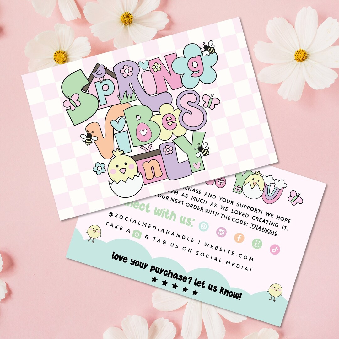 Spring Vibes Only Thank You Card, Canva Editable Template, Floral ...