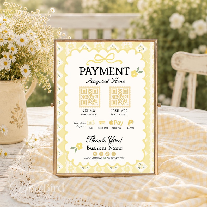 Floral Scan to Pay Sign Canva Template, Editable QR Code Payment Sign ...