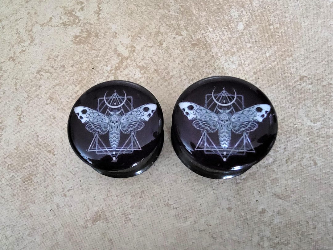 Pair of Death Moth Ear Plugs Gauges (buy 2 Pairs, Get 1 Pair Free!) 18g ...