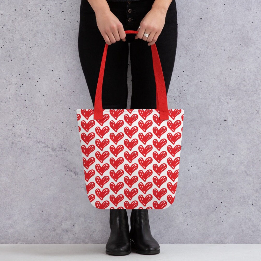 Heart Pattern Tote Bag, Spread Love Reusable Tote Bag, Cute Valentine's ...