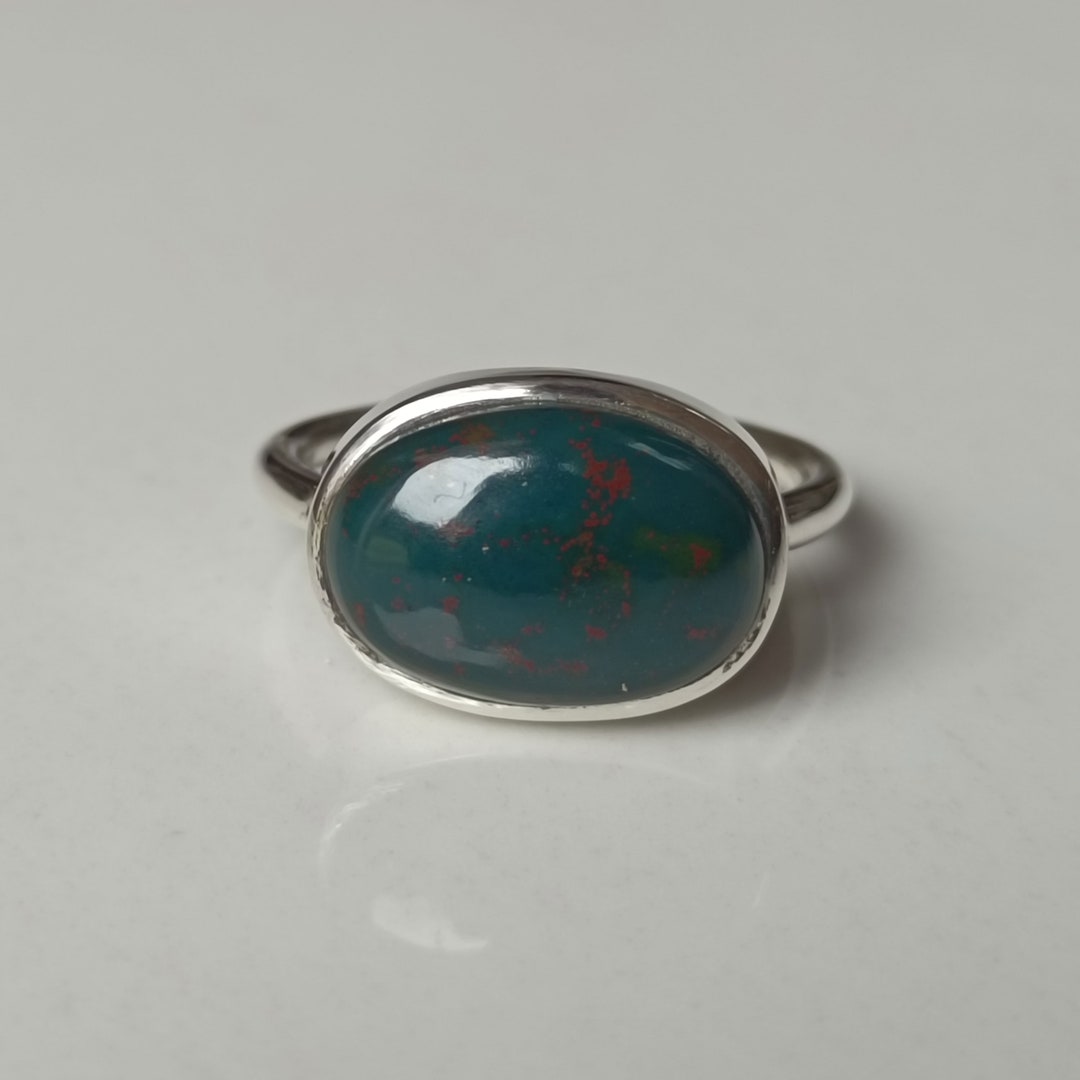 Natural Bloodstone Ring, Solid 925 Sterling Silver, Statement Ring ...