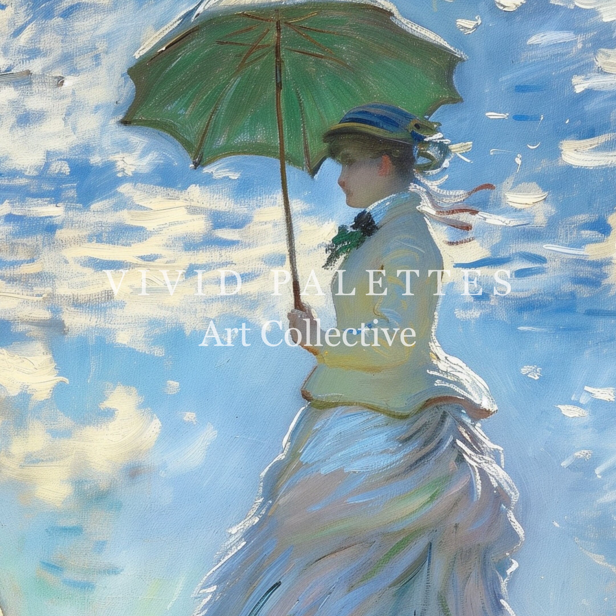 Lady With Parasol Impressionist Digital Art Print, Vintage Art, Elegant ...