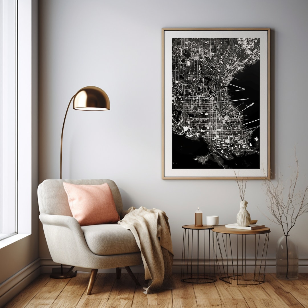 Urban Pulse Monochrome City Map, Printable Metropolitan Grid, Modern ...
