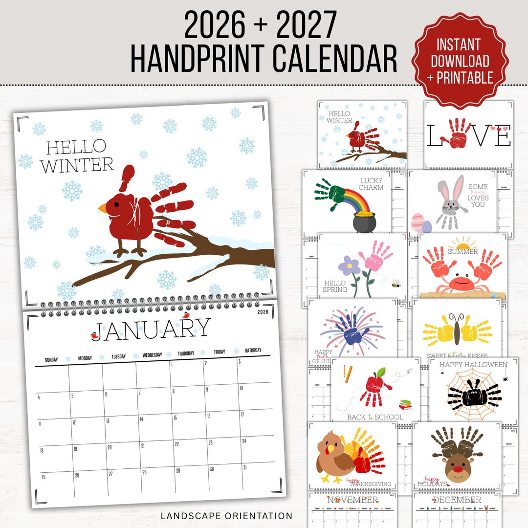 2026 2027 Handprint Calendar | Printable Handprint Calendar | 2026 ...