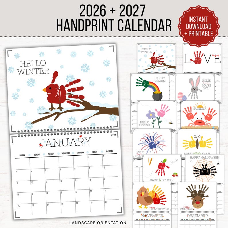 2026 2027 Handprint Calendar | Printable Handprint Calendar | 2026 ...