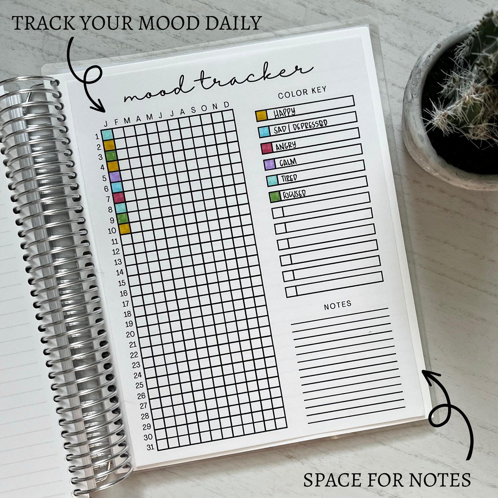 Mood Tracker for Planner Printable Yearly Mood Tracker Monthly Mood ...