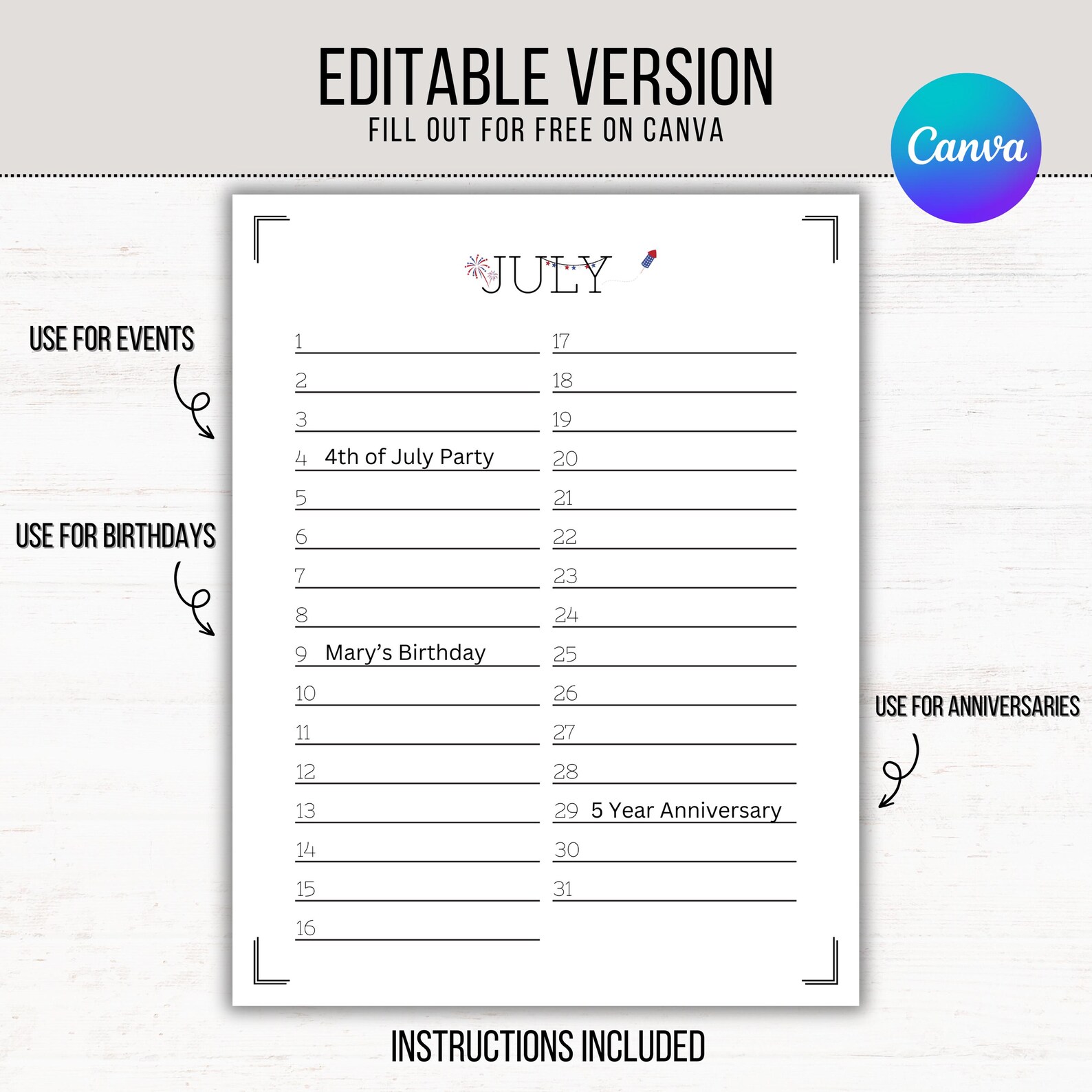Editable Printable Perpetual Calendar | Perpetual Calendar | Editable ...