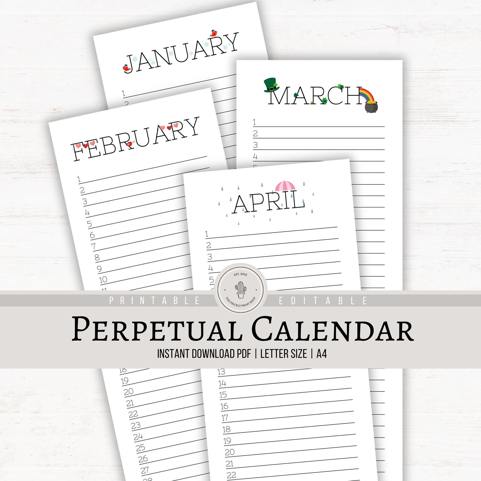 Editable Printable Perpetual Calendar | Perpetual Calendar | Editable ...