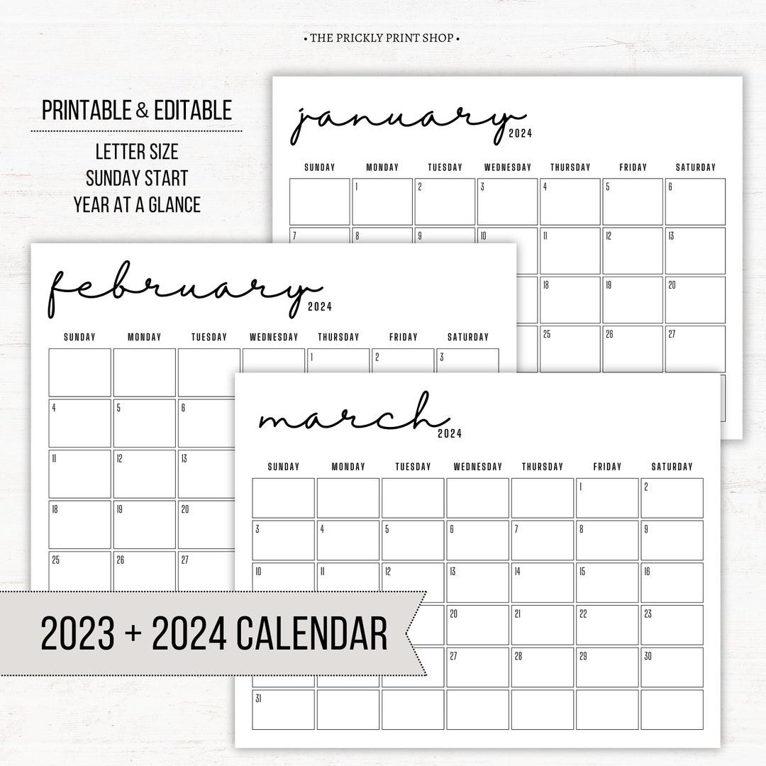 2023 2024 Calendar Printable Editable Calendar 2023 - Etsy UK