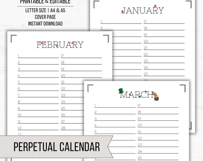 Printable Perpetual Calendar - Watercolor Floral Birthday Calendar ...