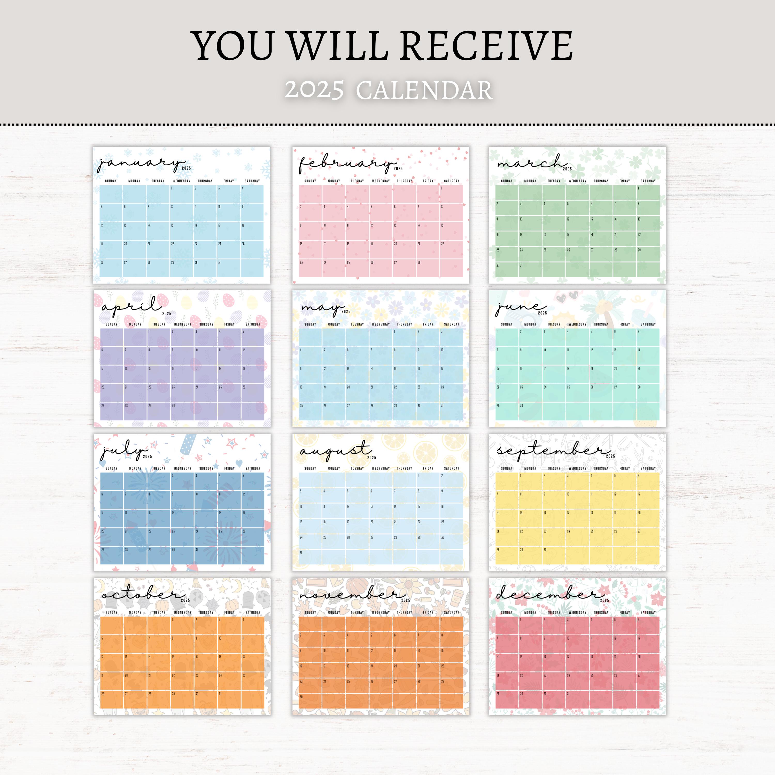 2025 Calendar | Printable Editable Calendar | Printable Calendar | 2025 ...