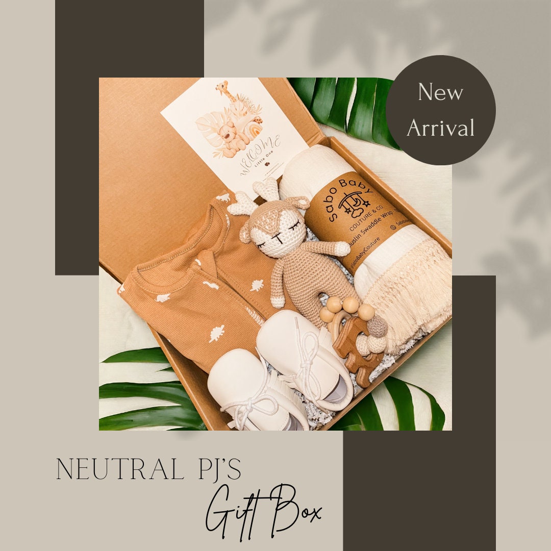 Neutral Pjs Gift Box Baby Shower Gift Box, Baby Welcome Gift Box ...