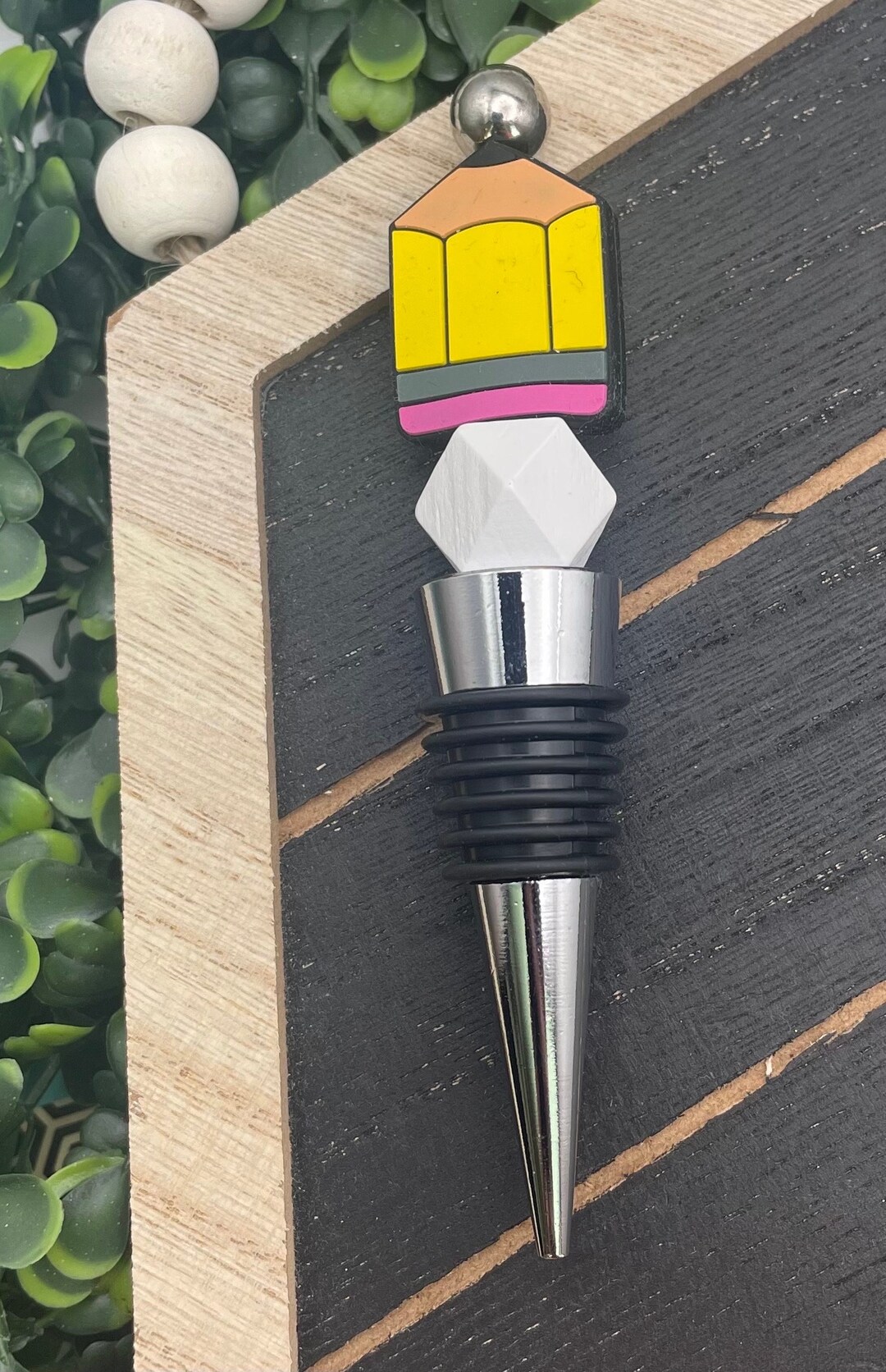 Pencil Teacher gift Idea Wine Bottle Stopper Silver - Etsy