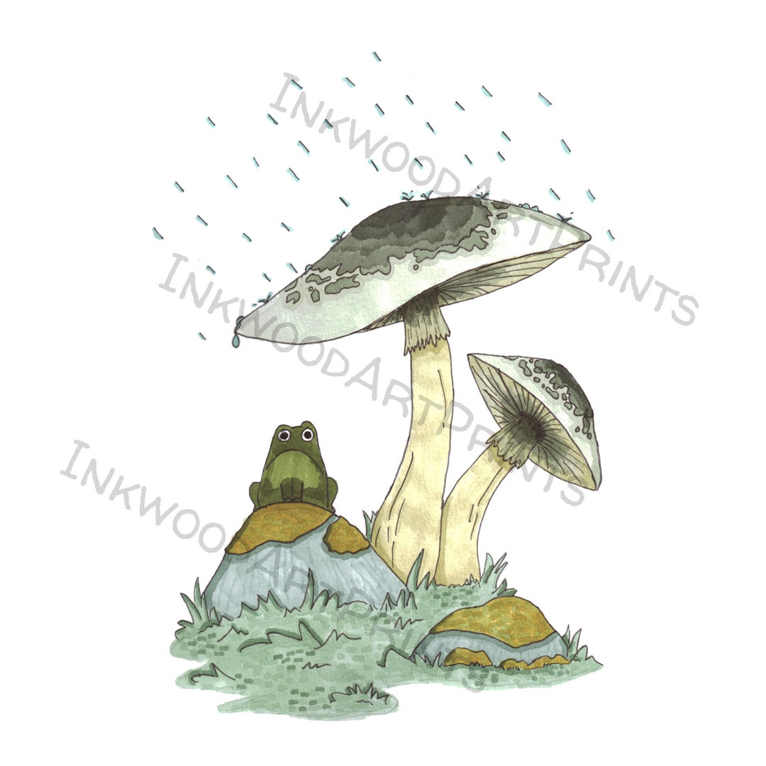 Toadstool Toad Digital Art Print Frog Under a Mushroom - Etsy