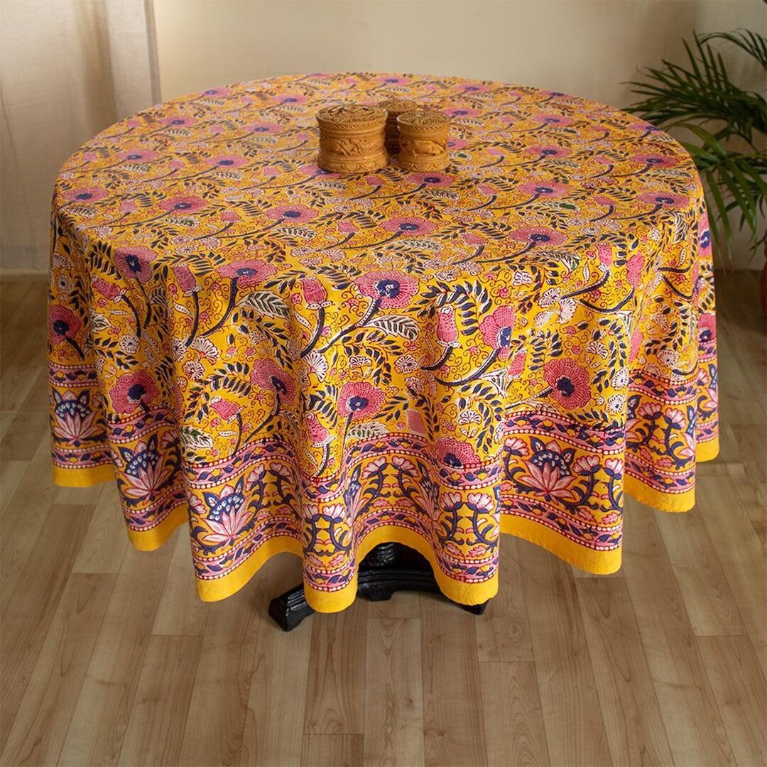 Floral Round Tablecloth Throw Block Print Round Table Cover - Etsy