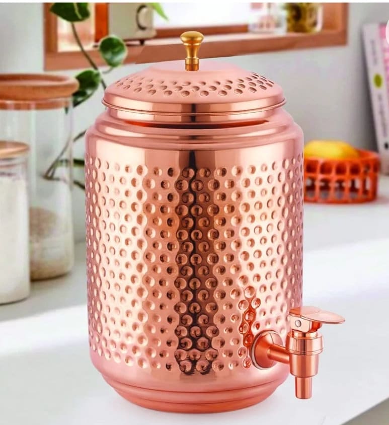 Pure Indian Custom Hammered Copper Water Dispenser Container Pot With ...