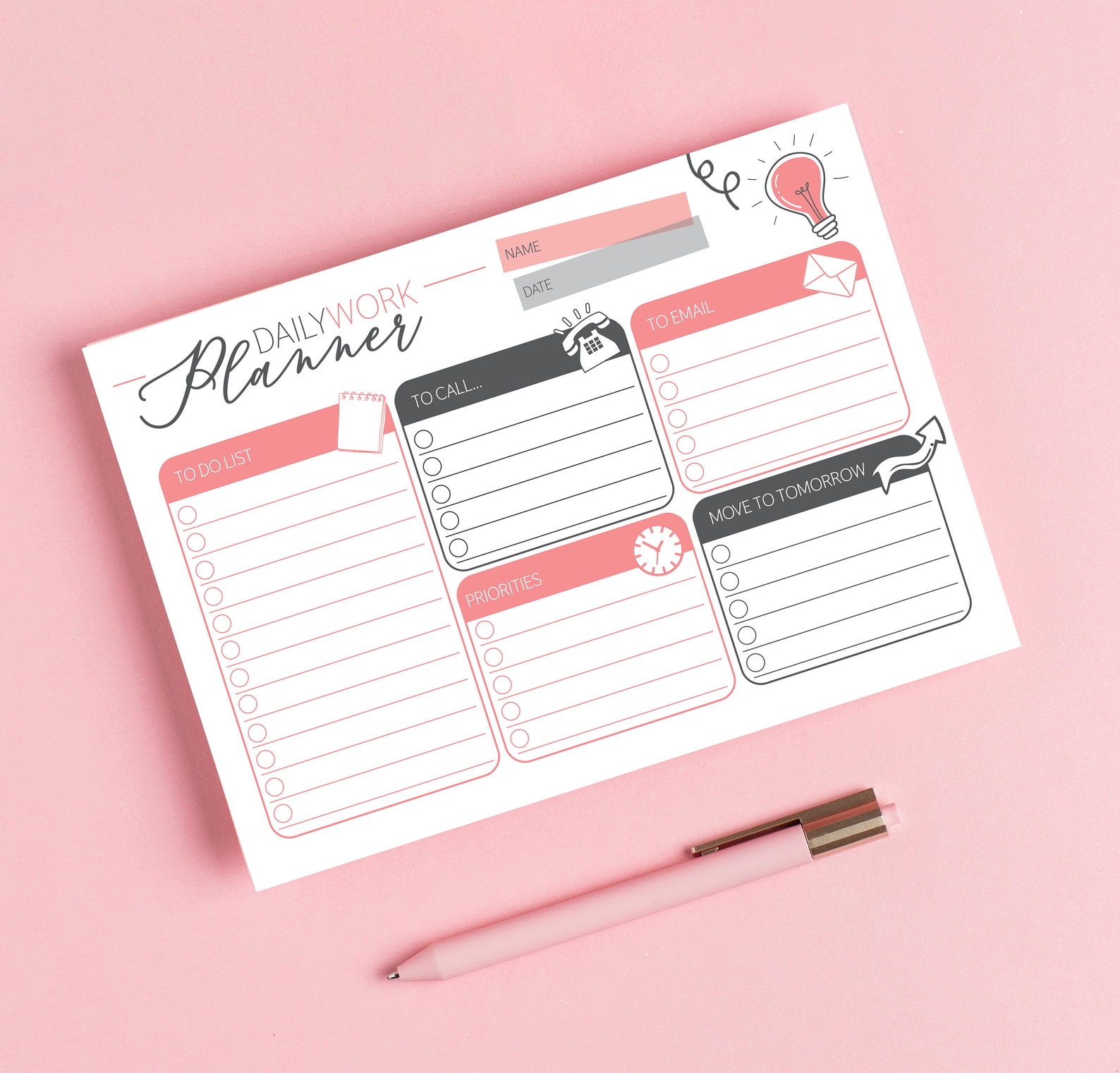 Printable Daily Work Planner, Landscape, A4, A5, Letter, Organizer, to ...