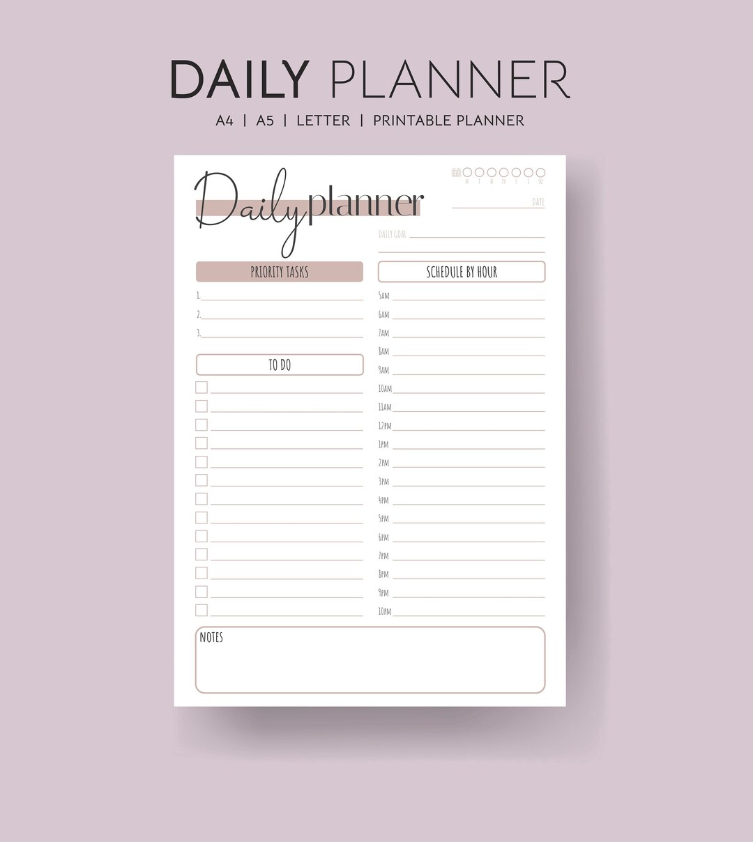 Modern Printable Daily Planner, Portrait, A4, A5, Letter, Organizer, to ...