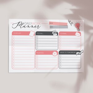 Printable Daily Work Planner, Landscape, A4, A5, Letter, Organizer, to ...