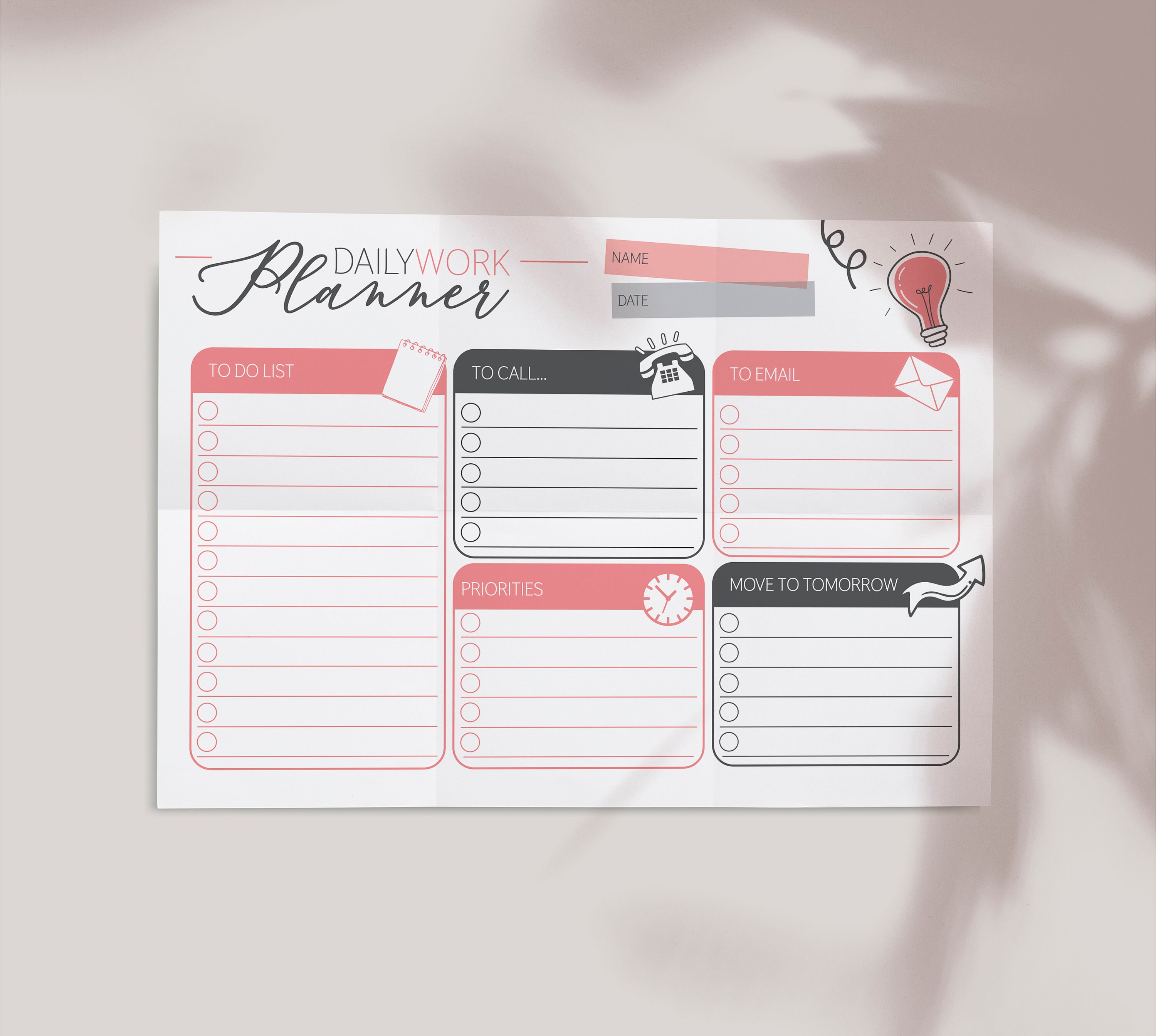 Printable Daily Work Planner, Landscape, A4, A5, Letter, Organizer, to ...