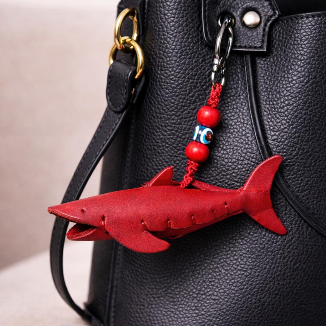 Leather Shark Keychain - Purse Bag Charm, Accessory for Kids, Women ...