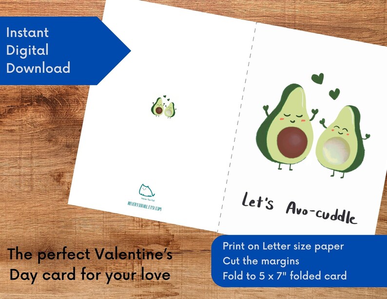 Avocado Printable Valentines Anniversary Greeting Card, Food Pun, Funny ...