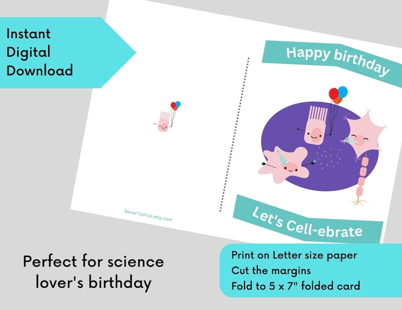 Cells Celebrate Birthday Greeting Printable Card, Science Pun, Funny ...