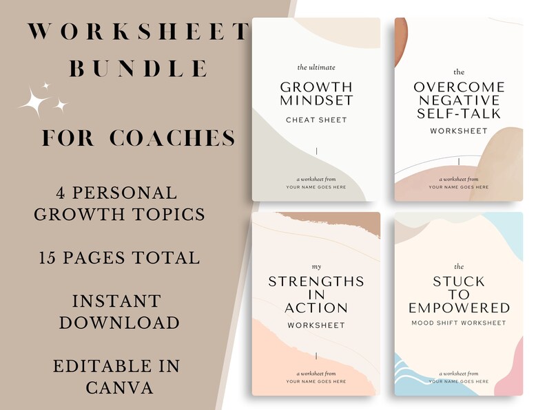 Growth Mindset Worksheet Bundle for Overcoming Negative Self-talk ...