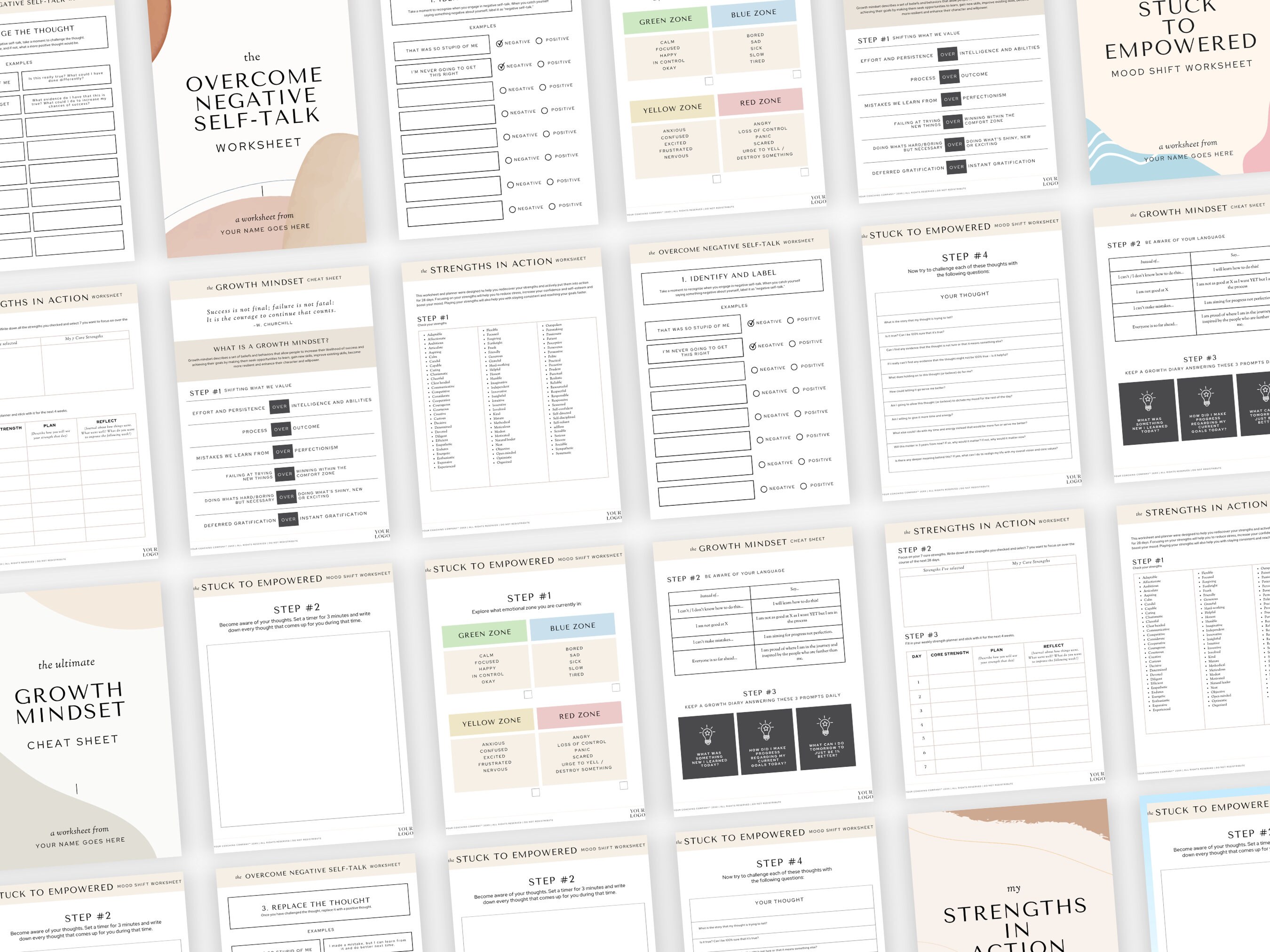 Growth Mindset Worksheet Bundle for Overcoming Negative Self-talk ...