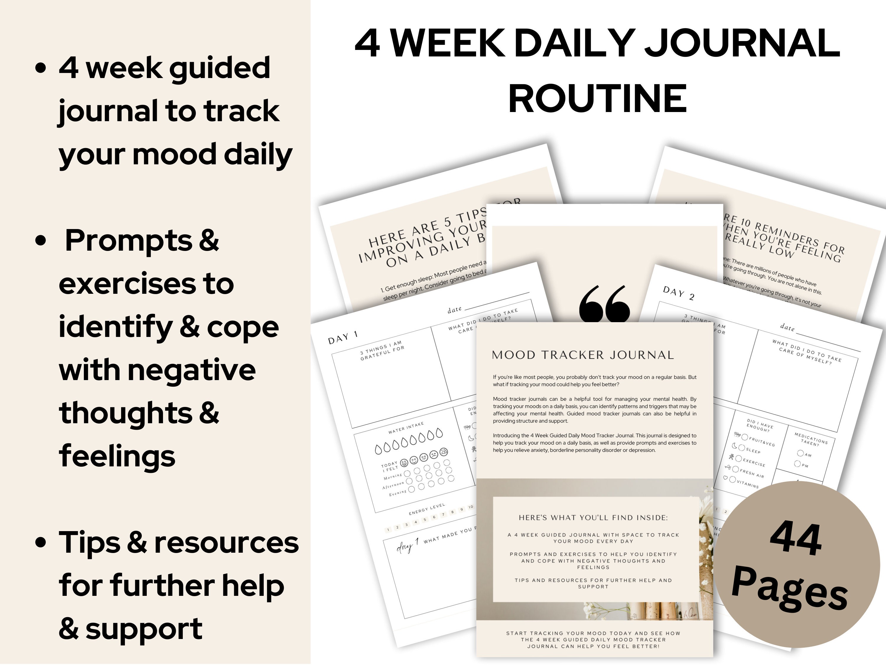 Mood Tracker Journal for Mental Wellness Mood Tracker Printable Daily ...