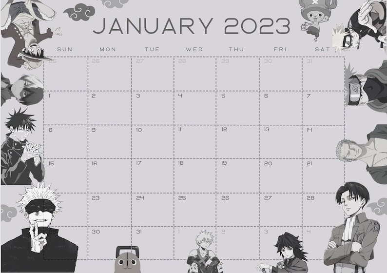 Anime Monthly Printable / Digital Calendar and Planner 2023 - Etsy
