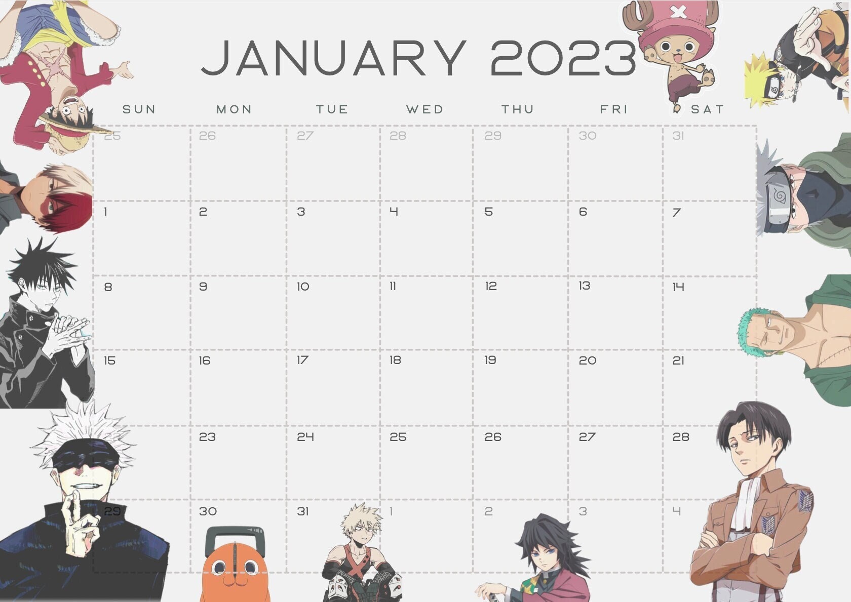 Anime Monthly Printable / Digital Calendar and Planner 2023 - Etsy