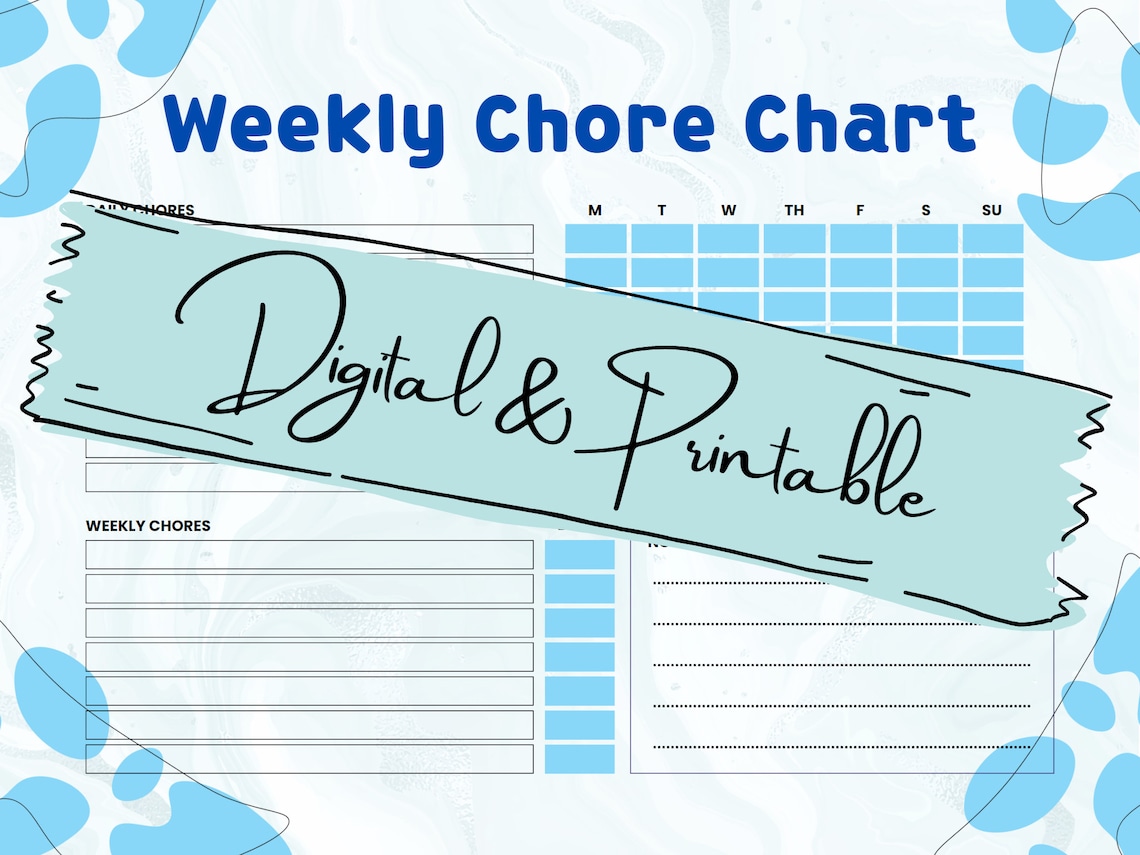 Blue Chore Chart for Kids Printable Weekly Chore Chart for - Etsy