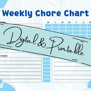 Blue Chore Chart for Kids Printable | Weekly Chore Chart for Children ...