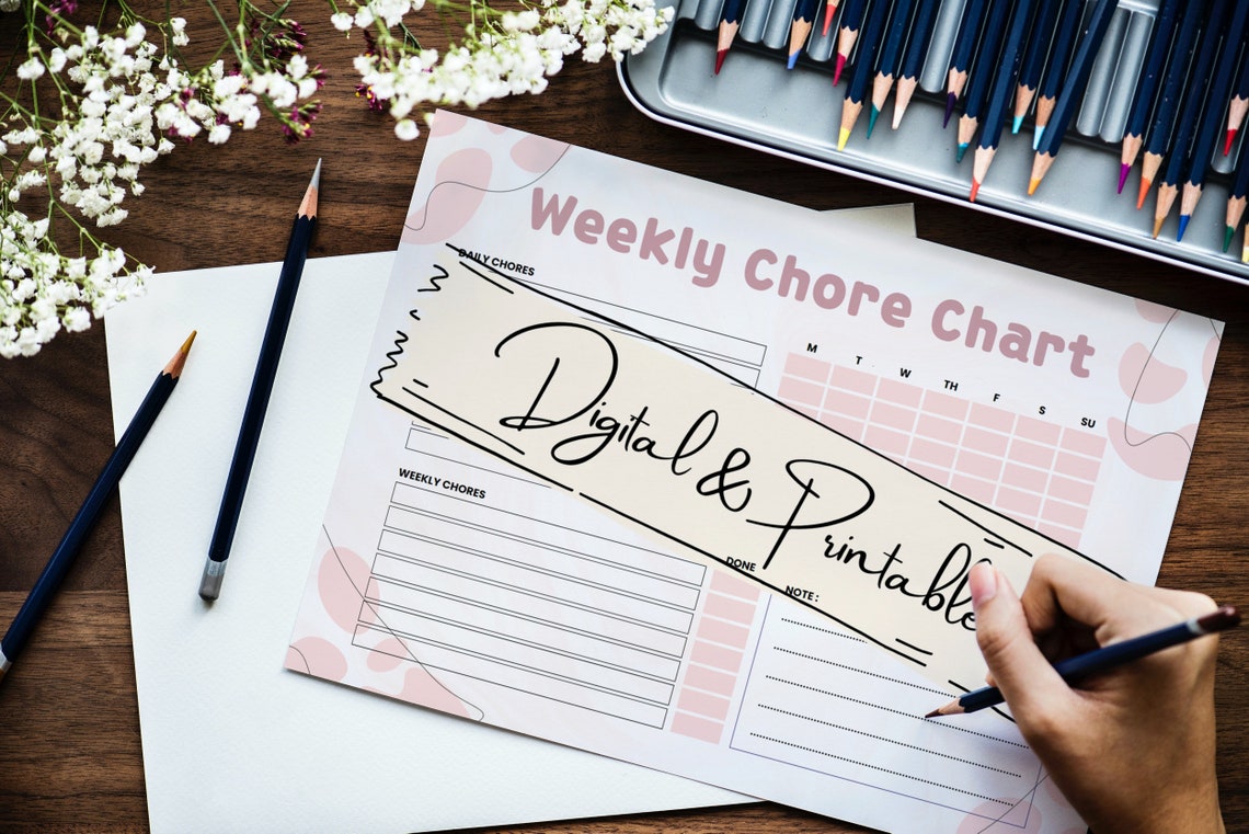 Pink Chore Chart for Kids Printable | Weekly Chore Chart for Children ...