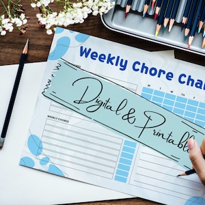 Blue Chore Chart for Kids Printable | Weekly Chore Chart for Children ...