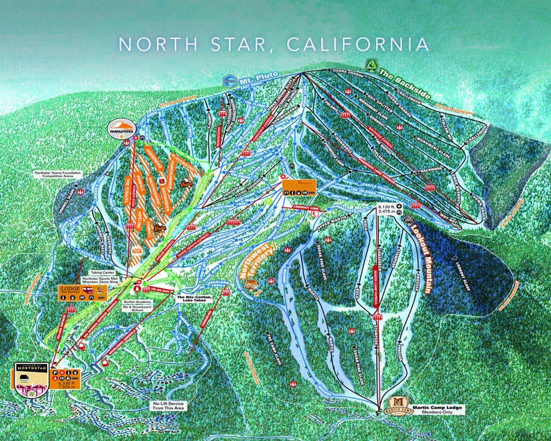 North Star Tahoe California Ski Trail Map Canvas, California Art Trail ...